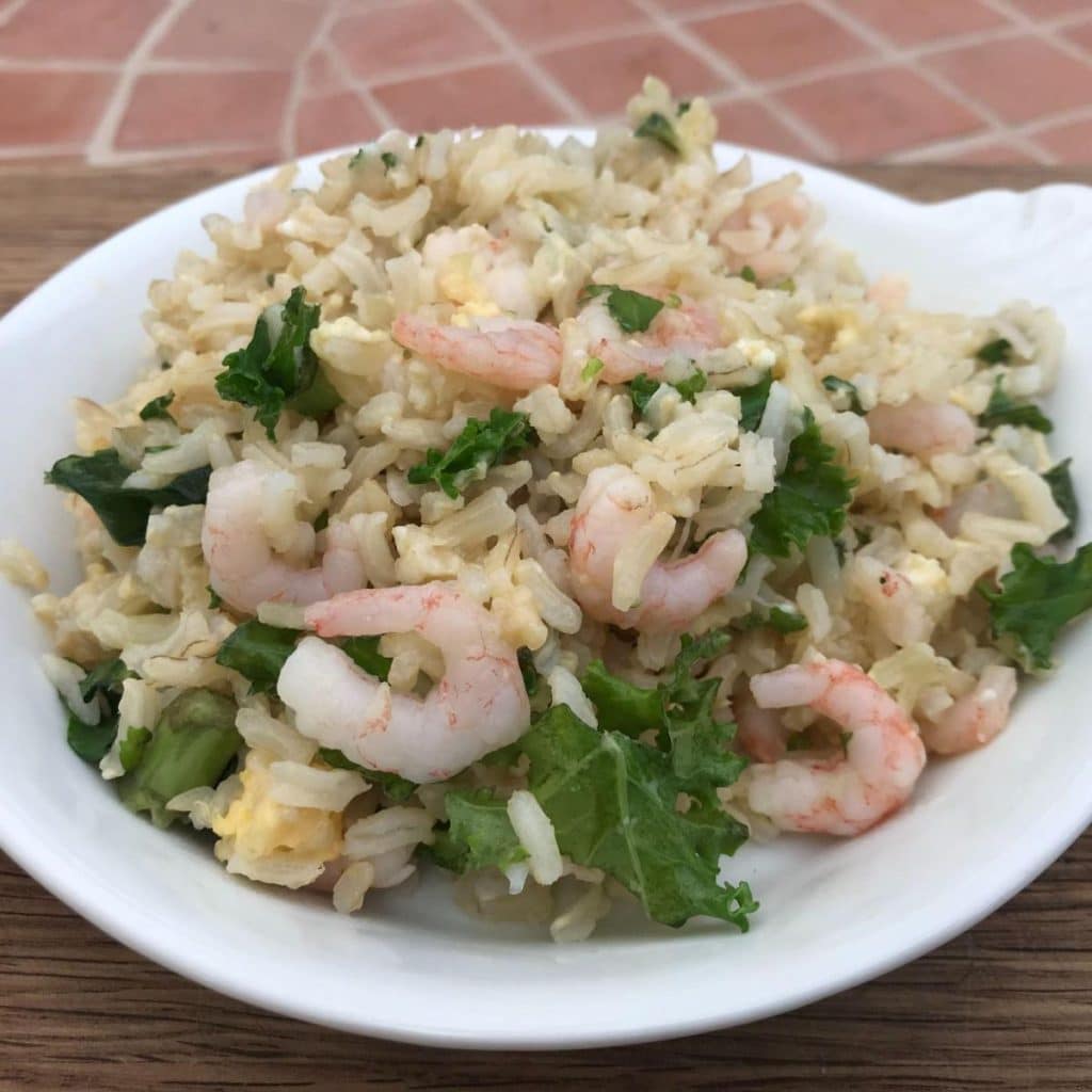 Healthy Egg Fried Rice with Prawns - Cinnamon and Kale