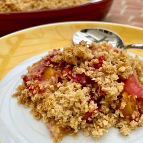 Healthy Peach and Raspberry Crumble - Cinnamon and Kale